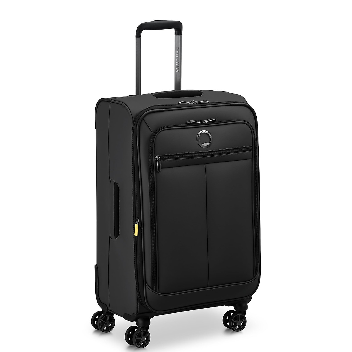 DELSEY PARIS Sky Lite 24-Inch Medium Lightweight Check-In Luggage - Water-Resistant Polyester, Dual Spinner Wheels, Multiple Exterior Pockets, Black - Softside Bag for Easy Travel