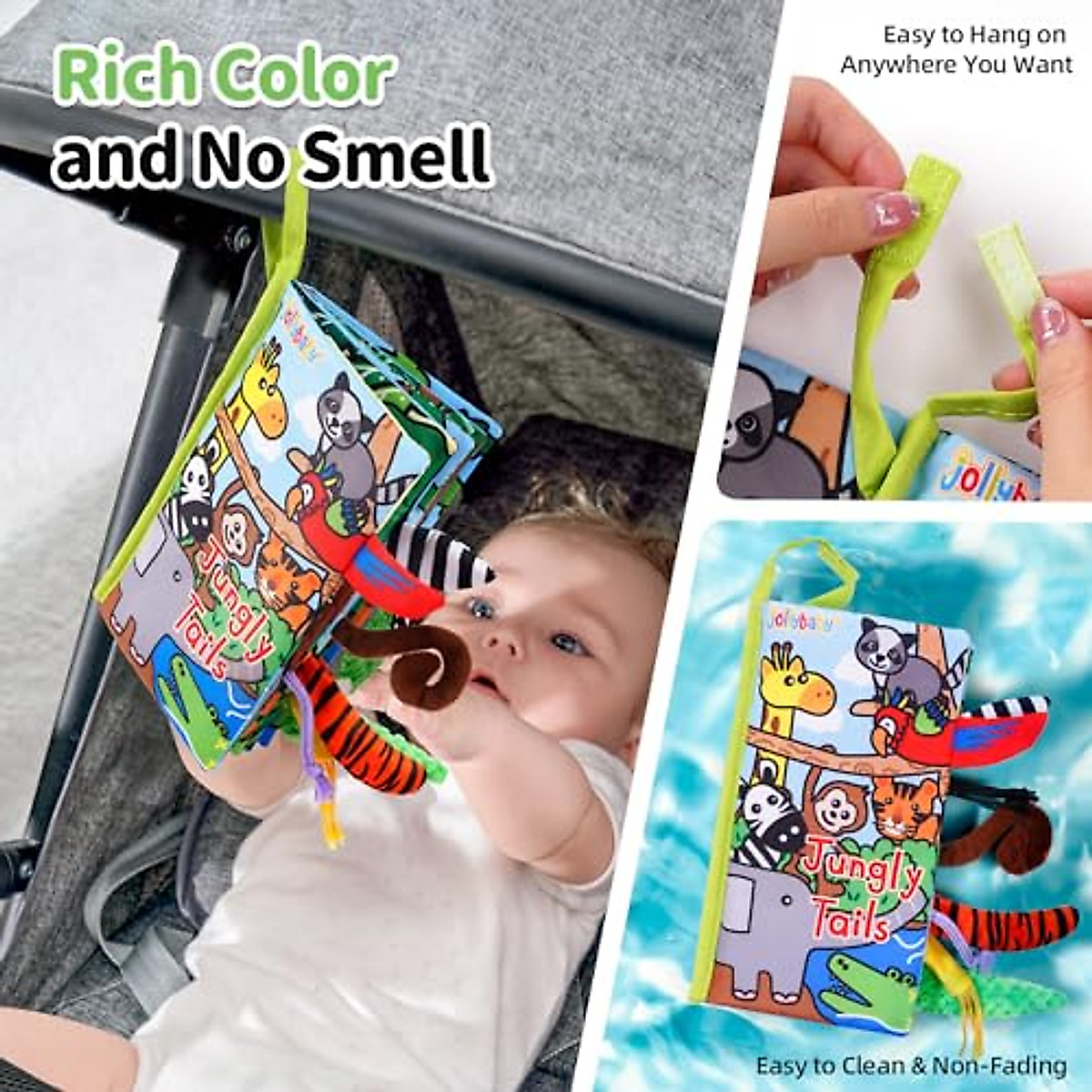 Jollybaby Crinkle Books for Babies, Sensory Soft Touch and Feel Baby Books Toys for 0-6 Months Infants, Newborn Montessori Early Educational Cloth Books Toys, Baby Girl & Boy Gift(Jungle Tails)