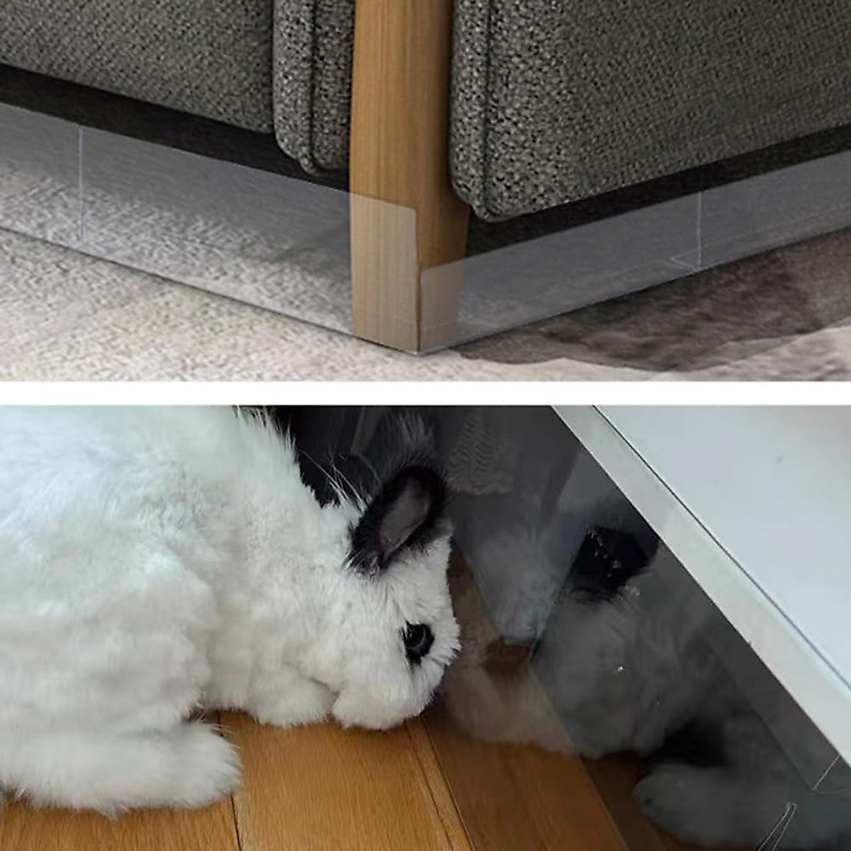 Rictine 8 Pack Clear Toy Blockers for Furniture, 16" L x 7.5" H Under Bed Blocker for Pets, Adjustable Gap Bumper Under Couch Blocker, Stop Things from Going Under Couch Sofa Bed with Strong Adhesive