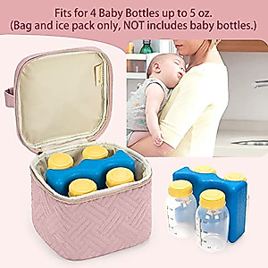 Fasrom Breastmilk Cooler Bag with Ice Pack Fits 4 Baby Bottles up to 5 Ounce, Insulated Baby Bottle Bag for Nursing Moms Daycare or Travel, Easily Attaches to Stroller, Pink (Patent Design)