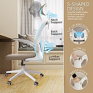 Monhey Adjustable Ergonomic Office Chair – Lumbar Support, 2D Armrests, Heavy-Duty Metal Base, Comfortable Khaki Design