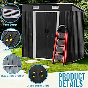 JAXPETY 6'x4' Garden Shed, Large Metal Lockable Outdoor Storage Shed & Outdoor Storage Garden Shed Tool Outdoor Storage Shed with Sliding Doors and Air Vent for Backyard, Patio, LawnGray