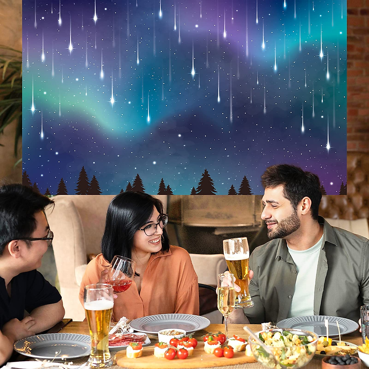 Fabric Night Sky Star Backdrop Shooting Star Aurora Party Decoration Universe Galaxy Constellation Celestial Photo Backgound Twinkle Little Star Photo Booth Wedding Baby Shower Birthday Party Supplies