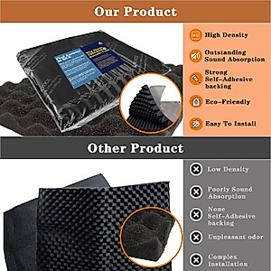 FOUCARSI Acoustic Foam Egg Crate Panel Studio Foam Wall Panel 48" X 24" X 1" (4 PACK, Black)