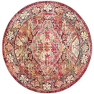 SAFAVIEH Crystal Collection Area Rug - 7' Round, Fuchsia & Light Blue, Boho Chic Oriental Distressed Design, Non-Shedding & Easy Care, Ideal for High Traffic Areas in Living Room, Bedroom (CRS516B)