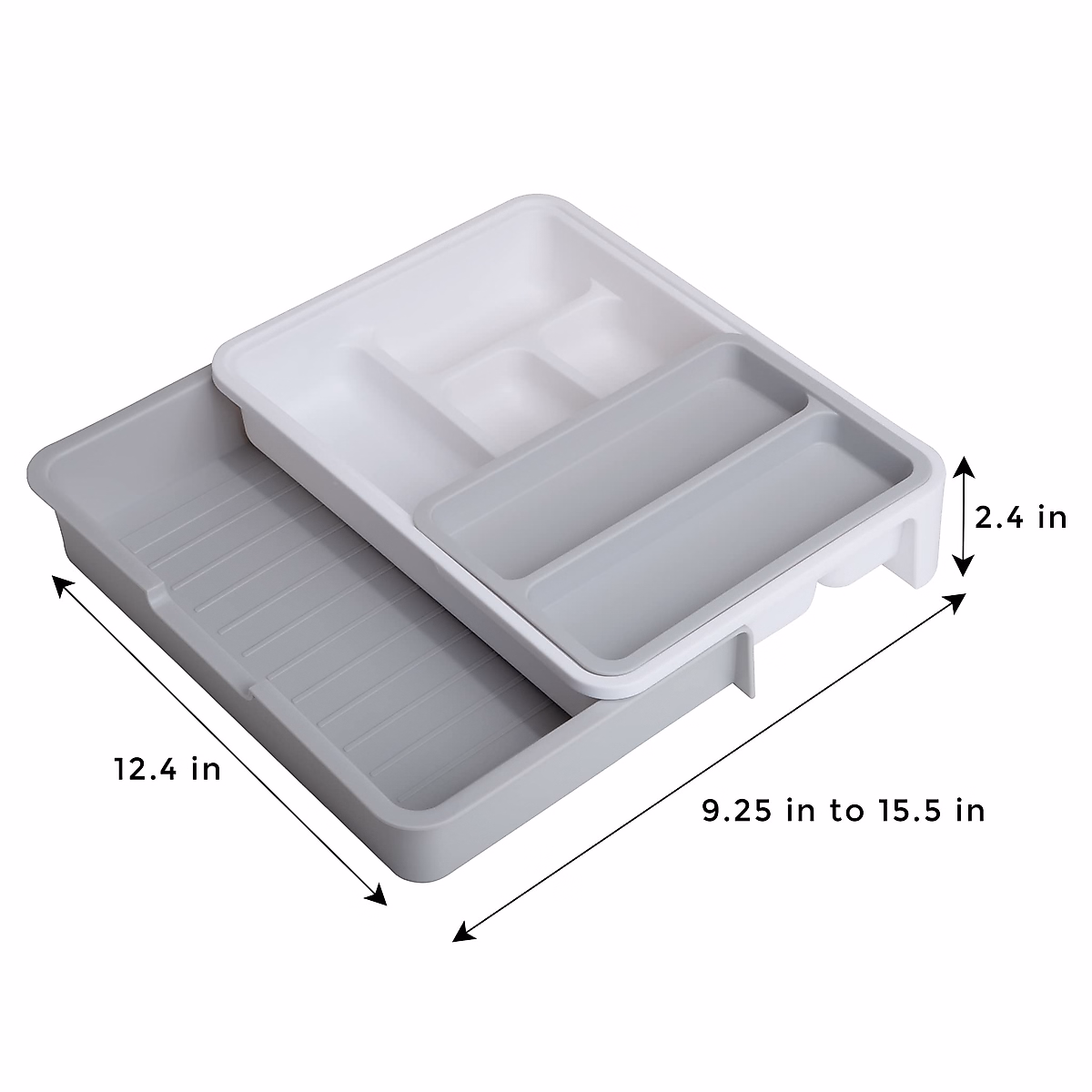 Smart Design 7 Compartment Expandable Drawer Organizer - Sliding Tray - BPA Free - Utensils, Flatware, Office, Personal Care, or Makeup Storage - Kitchen - White with Gray