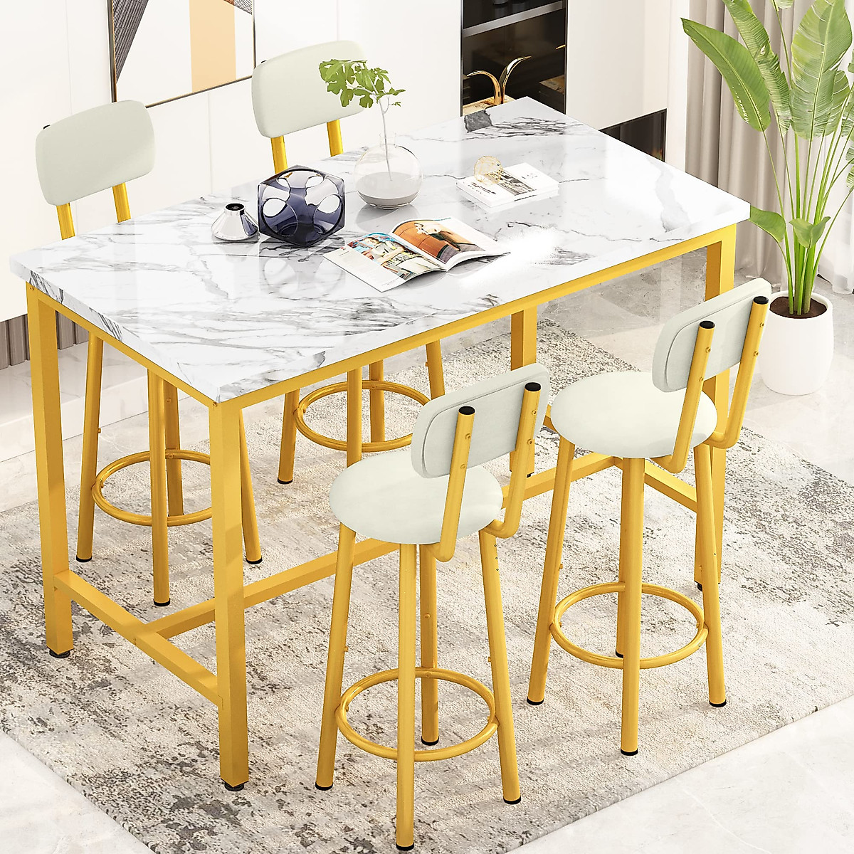 AWQM Dining Table, White & Gold