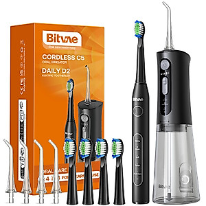 Bitvae Water Dental Flosser Teeth Picks - Cordless Water Flosser for Teeth - 5 Modes Sonic Electric Toothbrush,Upgraded Water Dental flosser Pick