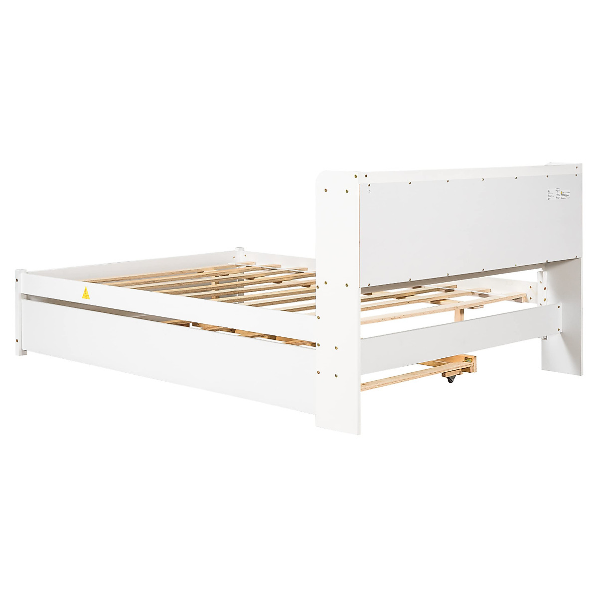 Lifeand Full Wooden Bed with Trundle,Bookcase,White