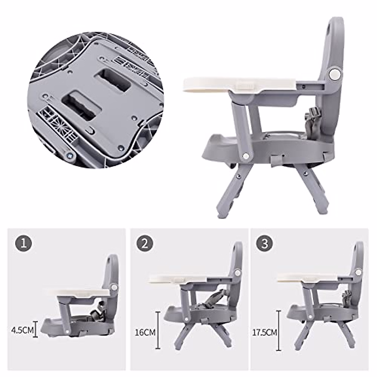 Bebamour Baby Booster Seat Grow with Pocket Snack Booster Seat for Dining Table with Removable Tray(Grey)