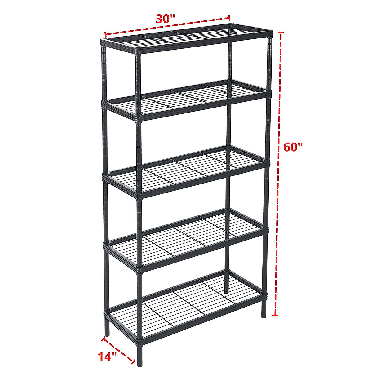 5 Tier Wire Shelving Unit Storage Rack, Metal Heavy Duty Utility Organizers, Organization Units for Products Plant Pantry, Garage, Laundry Racks Durable Shelf Stand,14"W x 30"L x 60"H, Black