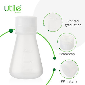 Utile Plastic Erlenmeyer Flask Set with Screw Caps, 12pcs of Vol.25ml Scientific Conical Flask Laboratory Flask, with Molded Graduations, 4023.0630.12