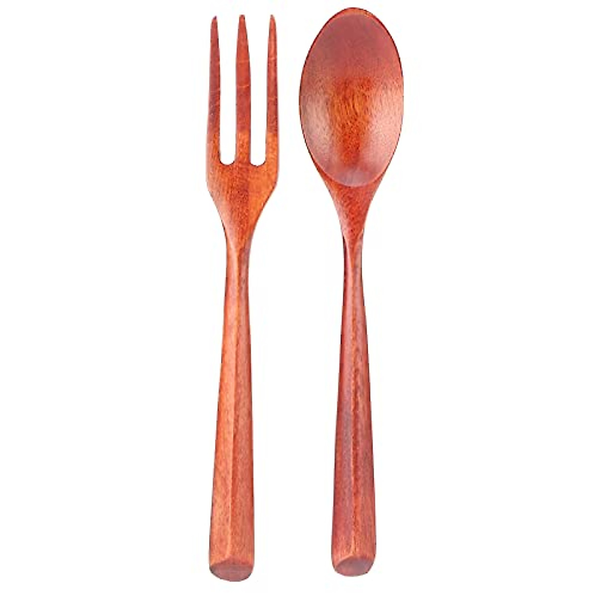 2Pcs/Set Heat Resistance Wood Fork and Spoon Heat Resistance Durable Kitchen Utensil for Home Restaurant Office(large and fork)