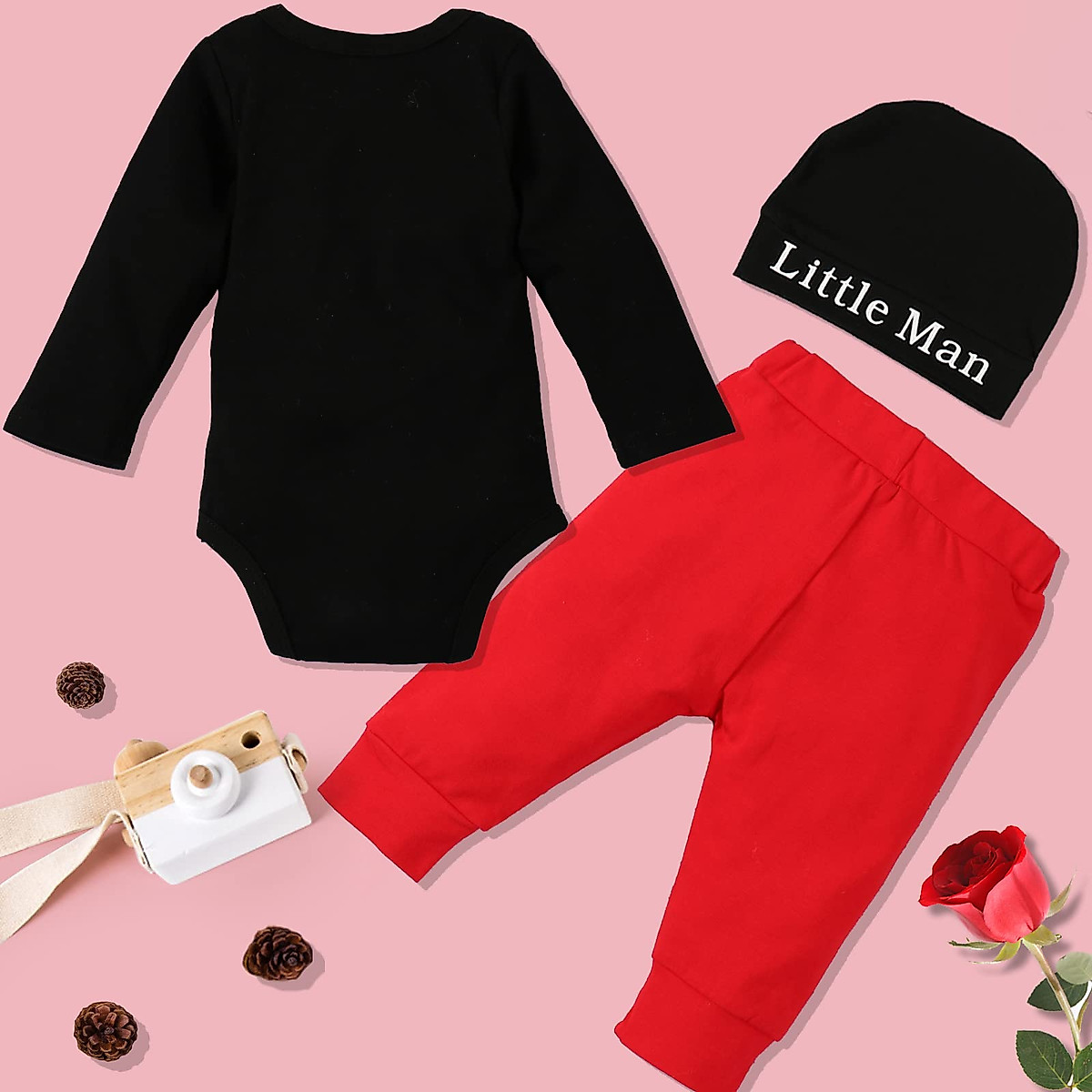 VAIZIQ Baby Boy Valentines Day Outfit Baby Boy Outfit New Round Neck Newborn Valentines Day Outfit Boy My First Valentines Day Baby Boy Outfit