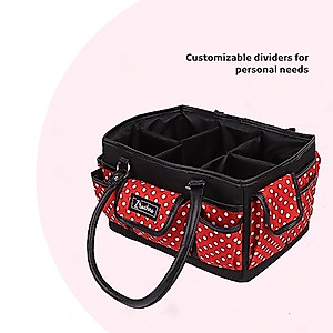 Zruchno Craft Bag Organizer Tote, Multi-Functional Carrying Bag with Handles and Pockets, for Sewing,Scrapbooking, Art, Craft,School or Office,Polka dot print