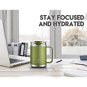 Meoky 14oz Insulated Coffee Mug with Lid and Handle, 100% Leak Proof Stainless Steel Coffee Cup with Tritan Lid, Double Wall Vacuum Coffee Tumbler with Handle (Forest)