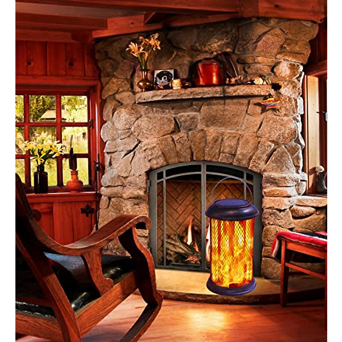 Solar Lanterns Flickering Flame Lights Metal Flame Lantern Outdoor Hanging Lighting Waterproof LED Flame Lights for Patio Garden Yard Winter Gift for Christmas