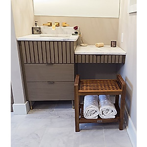 SeaTeak 60026 Shower & Spa Seat, Rectangular-Grate, W/Lower Shelf-Oiled Finish (Kd), 19.5" x 12.75" x 20.25"