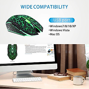 TENMOS K6 Wireless Gaming Mouse, Rechargeable Silent LED Optical Computer Mice with USB Receiver, 3 Adjustable DPI level and 6 Buttons, Auto Sleeping Compatible Laptop/PC/Notebook (green light)