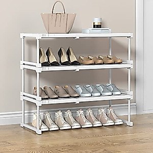 LIYIVNAA Stackable Closet Shelf Expandable Clothes Storage Rack Pantry Cabinet Organizer Wardrobe Divider Separator Stand Shoe Racks for Bathroom, Kitchen, Bedroom, Entryway - White