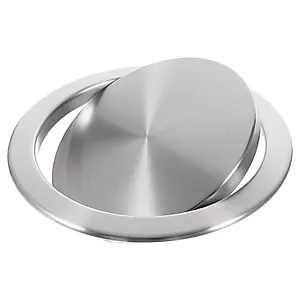 Hohopeti Flush Trash can Cover 8 inch Wide Trash can Kitchen Garbage can Garbage bin auto Trash can Metal Trash bin Recessed Counter Top Cover 430 Stainless Steel Wastebasket Clamshell Mini