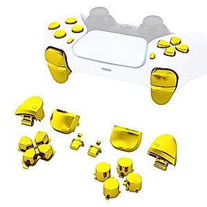 eXtremeRate Replacement D-pad R1 L1 R2 L2 Triggers Share Options Face Buttons, Chrome Gold Full Set Buttons Compatible with ps5 Controller BDM-010 & BDM-020