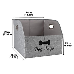 Geyecete Big Dog Toys Storage Bins Canvas Foldable Fabric Trapezoid with metal handles pet Baskets,Can be Personalized,Storage Bin Large toy box Organizer-Snow Gray