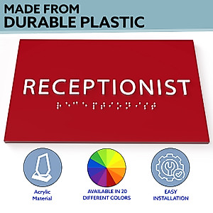 ADA CENTRAL SIGNS - 6" X4" Receptionist Sign - ADA Compliant Tactile Graphics Grade 2 Braille Text | Wall Mount Plastic Desk Service, Customer Assistance Sign for Office, Hotel, Schools, Hospital