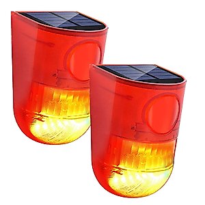 keeda Solar Motion Sensor Alarm 2 Pack Waterproof PIR LED Security Light Warning 110dB Sound Security Alerts Strobe Light for Garden Home Villa Security Outdoor Door Sensor
