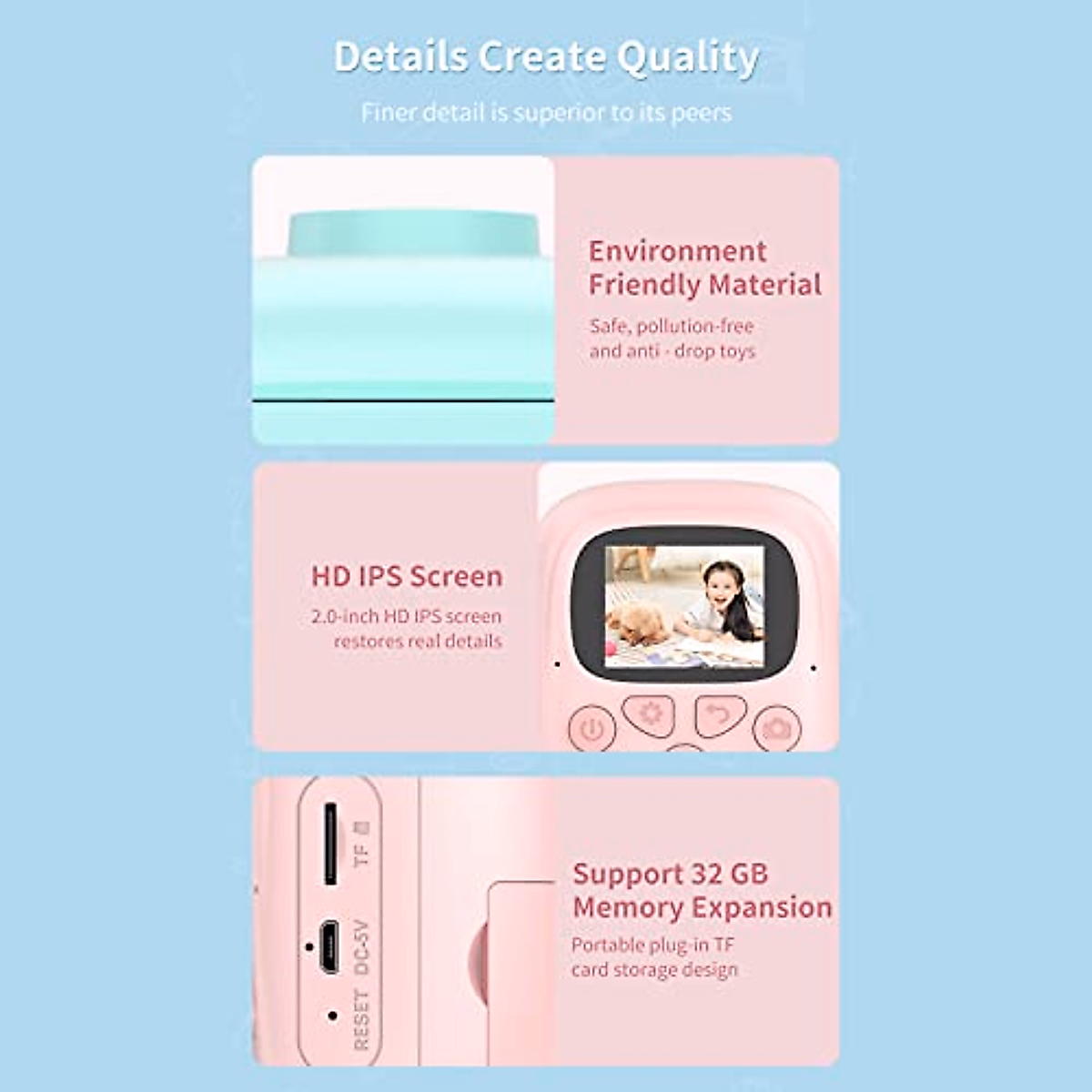Kids Camera, Mini Childrens Camera Can Shoot or Print at Any Time,Birthday Gifts for Boys Age 3-9, HD Digital Cameras for Portable Toy for 3 4 5 6 7 8 Year Old Girl with 32GB SD Card (Pink)