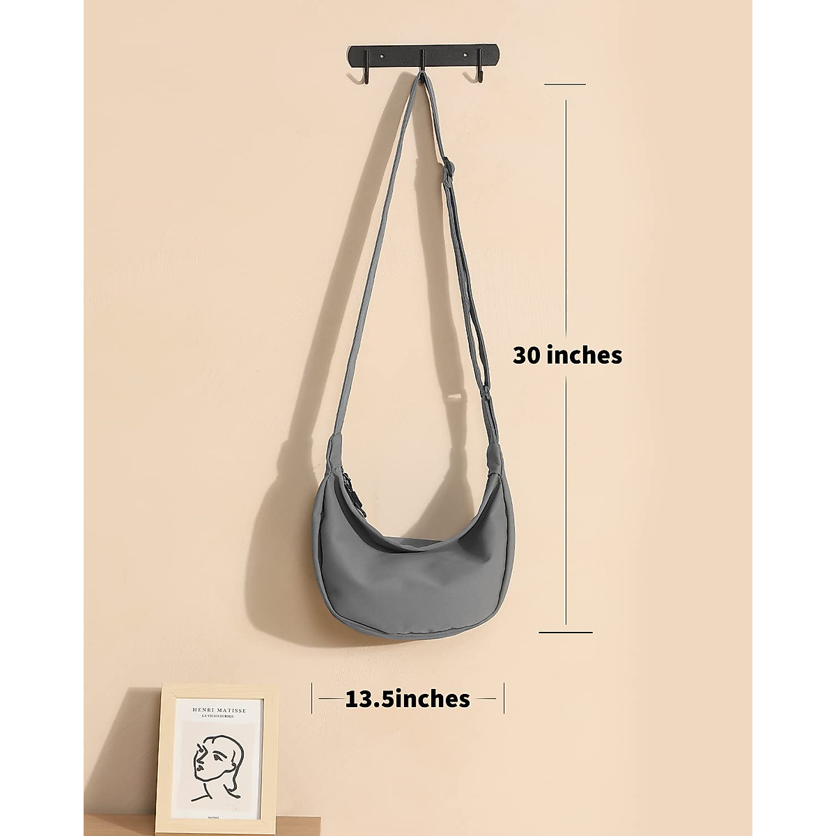 Small Sling Crossbody Bag for Women Men Trendy, Mini Crescent Bag with Adjustable Strap, 2 Zippers Lightweight Nylon Bag