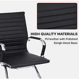 KLASIKA Office Guest Chair Leather Reception Without Wheels with Sled Base for Desk Conference Area Waiting Room Set of 1