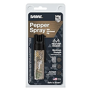 SABRE Pepper Spray with Attachment Clip, 35 Bursts (5x the Competition), 10-Foot (3-Meter) Range, Twist Lock Safety