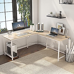 soges L-Shaped Desk 59 x 59 inches Large Computer Desk Corner Desk Office Desk Computer Table, White Oak CS-ZJ02-MO