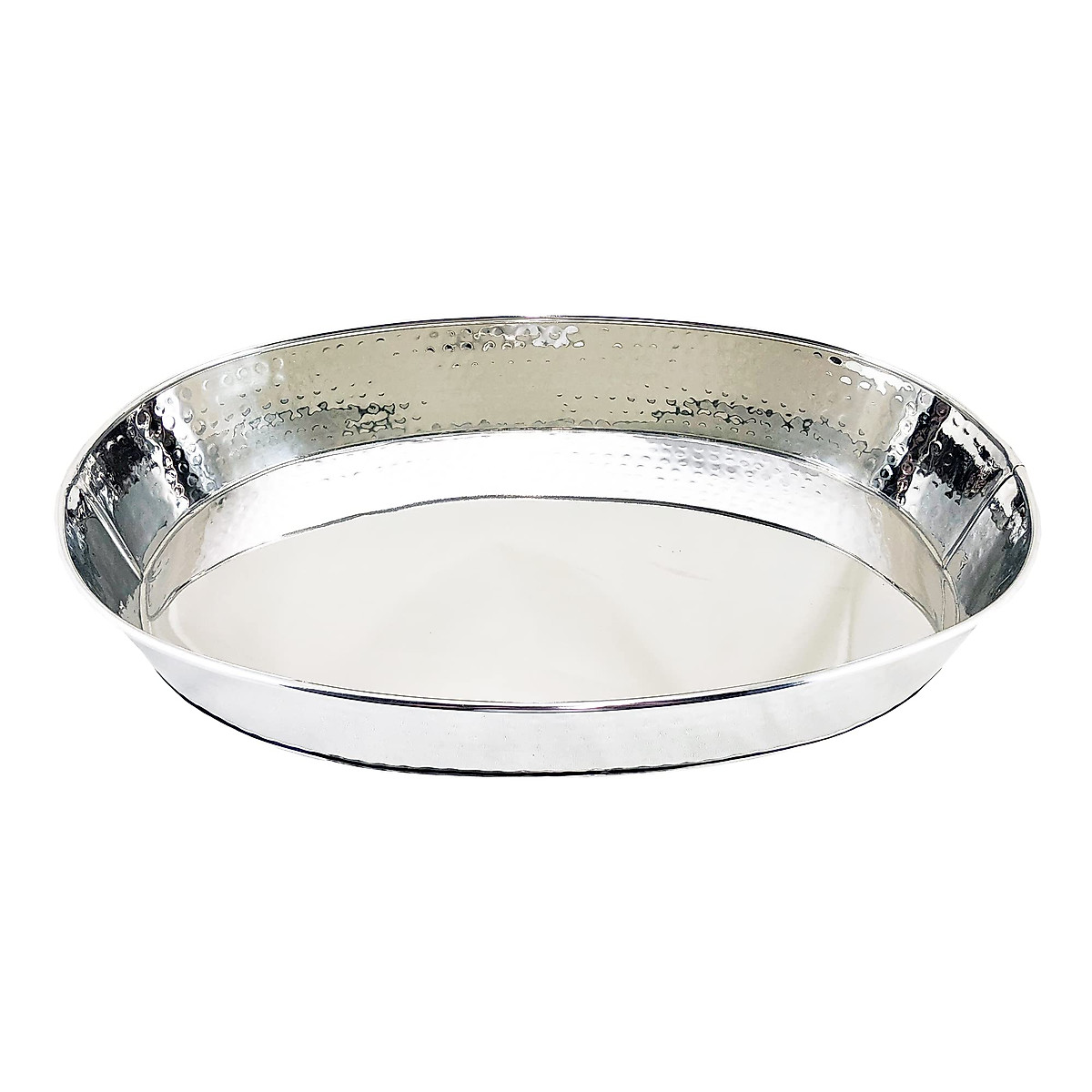 BREKX Metal Serving Tray 21" x 14" - Decorative Hammered Platter for Barware, Kitchenware, Coffee Tables (Stainless Steel)