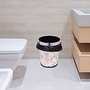 GLEAVI Garbage Bin Garbage Bin Stainless Steel Ring Trash Can Flower Print Kitchen Waste Bin Container Garbage Can Waste Bucket Basket for Bathroom Bathroom Trashcan Bathroom Trashcan