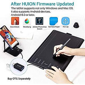 Huion Inspiroy H1060P Graphics Drawing Tablet with Digital Pen PW100 and Skeleton Glove, OTG Adapters Included