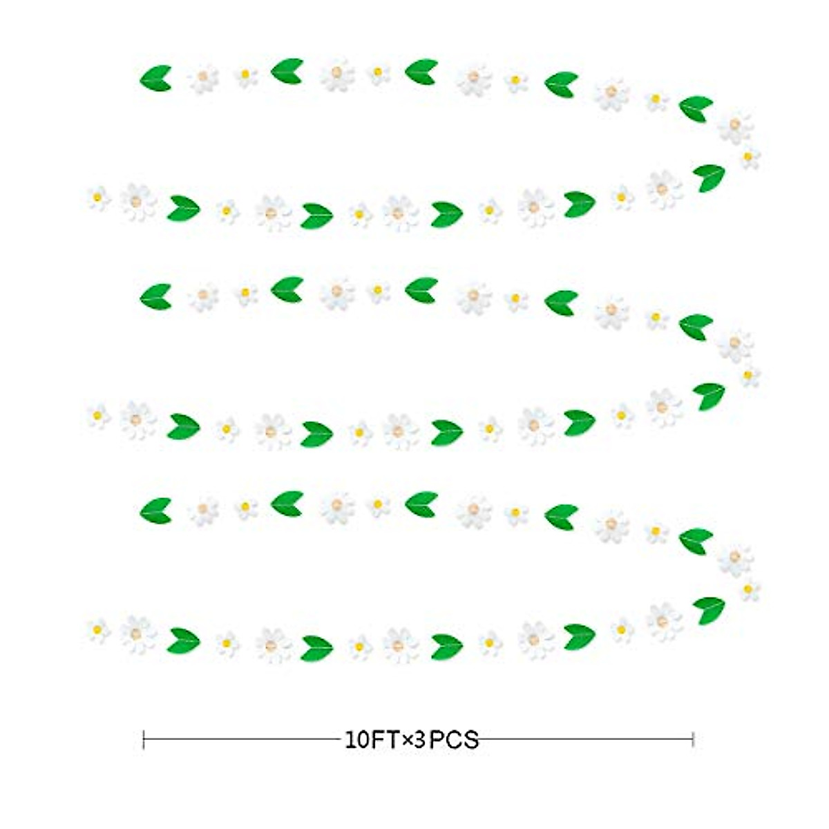 Pinkblume 30ft Felt Daisy Garland White Flowers Banner with Green Leaves Artificial Craft Fake Flowers Hanging Garland for Spring Decor Easter Day Wedding Party Bridal Shower Window Decorations