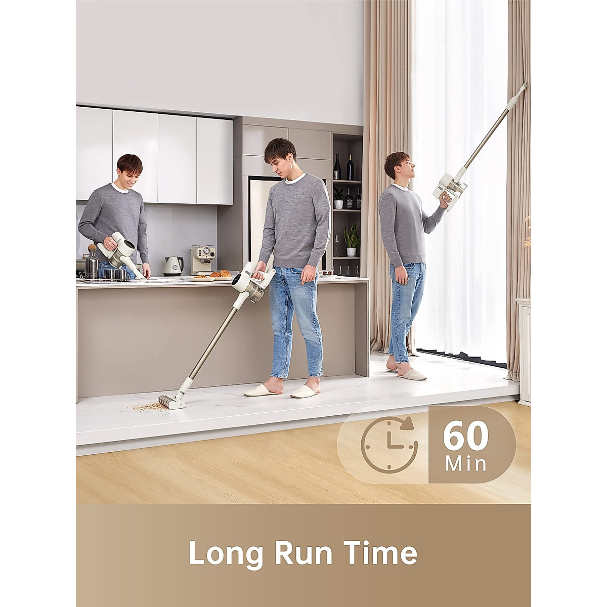 DREAME R10 Cordless Vacuum Cleaner, 120AW Powerful Stick Vacuum with Led Headlights, Anti-Tangle Brush, Up to 60 Mins Rechargeable Battery, Handheld Vacuum Deep Clean Hair, Hard Floor, Carpet