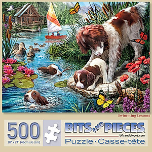 Bits and Pieces - Value Set of Two (2) 500 Piece Jigsaw Puzzles for Adults Cat Nap, Puppy Swimming - Each Puzzle Measures 18" X 24" - 500 pc Jigsaws by Artist Larry Jones