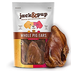 Jack&Pup Whole Pig Ears for Dogs - Extra Thick Large Pigs Ears - Premium Dog Pig Ear Treats - Natural Dog Pork Chews; Excellent Rawhide Alternative (10 Pack)