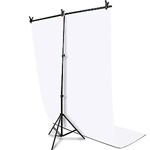 Kmhesvi Green Screen Backdrop with Stand - 5ft x 6.5ft Adjustable Photo Backdrop Stand T-Shape with Backdrop, 3P Spring Clamps, 1P Carry Bag for Video Studio Photography