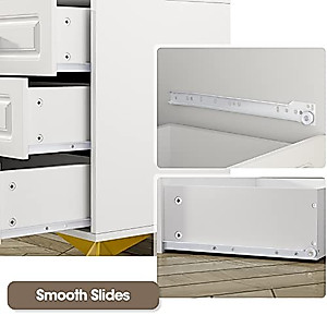 Giluta 3 Drawers Nightstand, Modern Bedside Table with Solid Metal Legs & Handles, White Gold Wood Chest of Drawers, Sofa End Side Table for Bedroom Living Room Hallway, 15.75" D x 19.7" W x 24" H