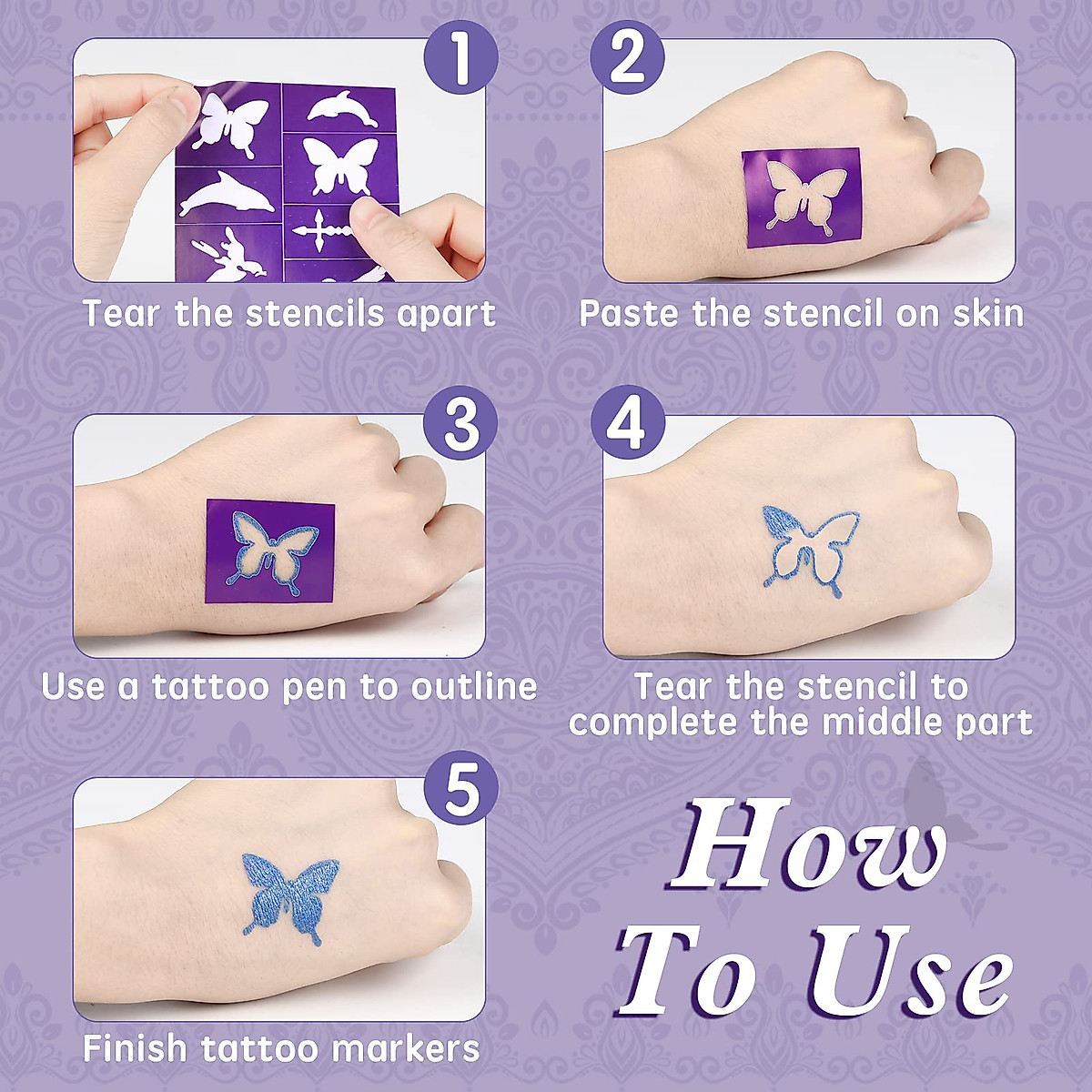 Temporary Tattoo Pen Tattoo Markers Tattoo Kit Face Paint with 15 Tattoo Pens 5 Tattoo Stencils and 2 Tattoos Stickers Gifts for Teenage Girls Boys Adults Easter Halloween Christmas Gifts