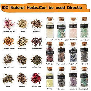 Witchcraft Supplies Box for Wiccan Spells , 49 Pack Witchcraft Starter Kit, Spell Candles&Crystals&Dried Herbs for Beginners Experienced Witches Pagan Spell-Versatile Tools Gifts Packaging