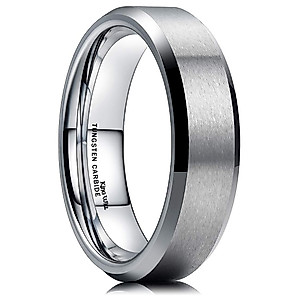 King Will Silver 6MM Wedding Band For Men Tungsten Carbide Ring Comfort Fit Beveled Edges 11