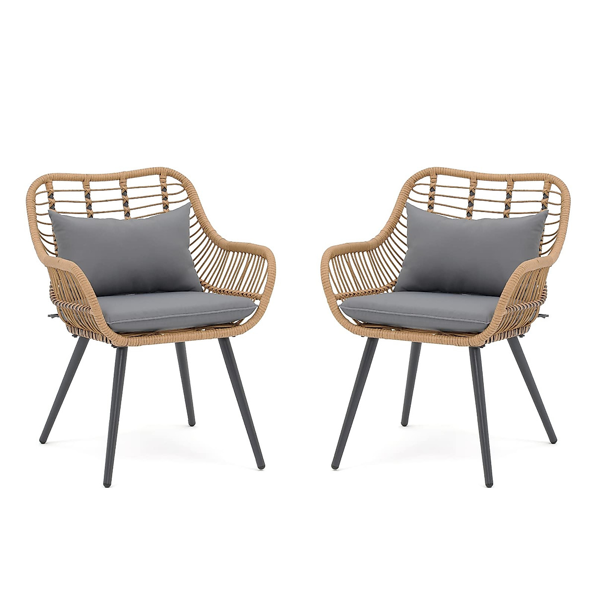 Verano Garden Set of 2 Patio Dining Chairs, Outdoor Wicker Seating Set with Soft Cushion for Indoor & Outdoor Use, Modern Wicker Dining Chairs for Backyard