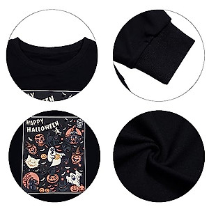 UNIQUEONE Womens' Oversized Halloween Sweatshirt Vintage Halloween Doodles Sweatshirts Hocus Pocus Long Sleeve Crewneck Tops Black