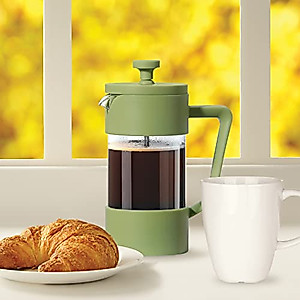OGGI French Press Coffee Maker (12oz)- Borosilicate Glass, Coffee Press, Single Cup French Press, 3 cup Capacity, Olive