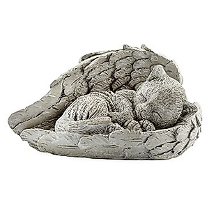 AuldHome Angel Cat Memorial Statue, Garden Resin Sleeping Cat Ornament
